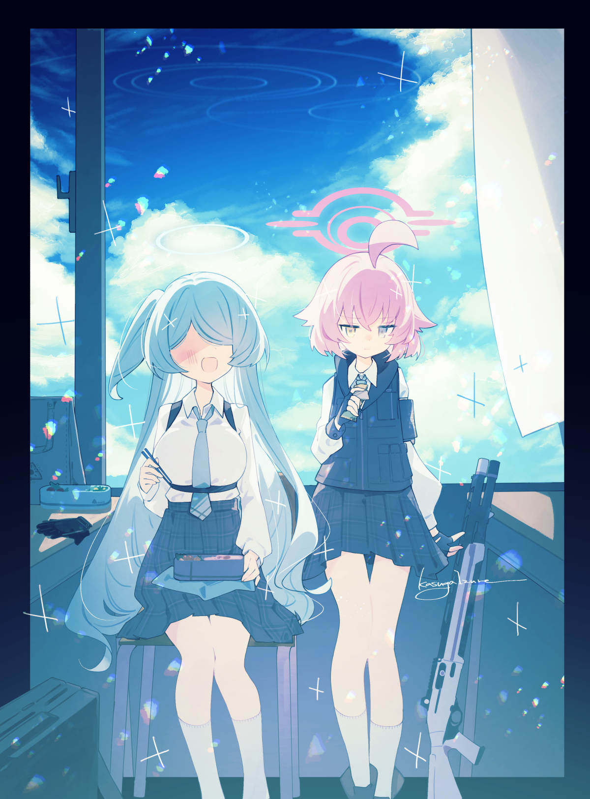 kasuga izure blue archive kuchinashi yume takanashi hoshino gun halo heterochromia seifuku ...